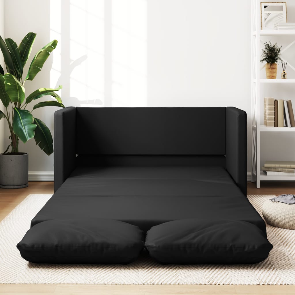 Grindų sofa-lova, 2-1, juoda, 112x174x55cm, dirbtinė oda – TIK BALDAI
